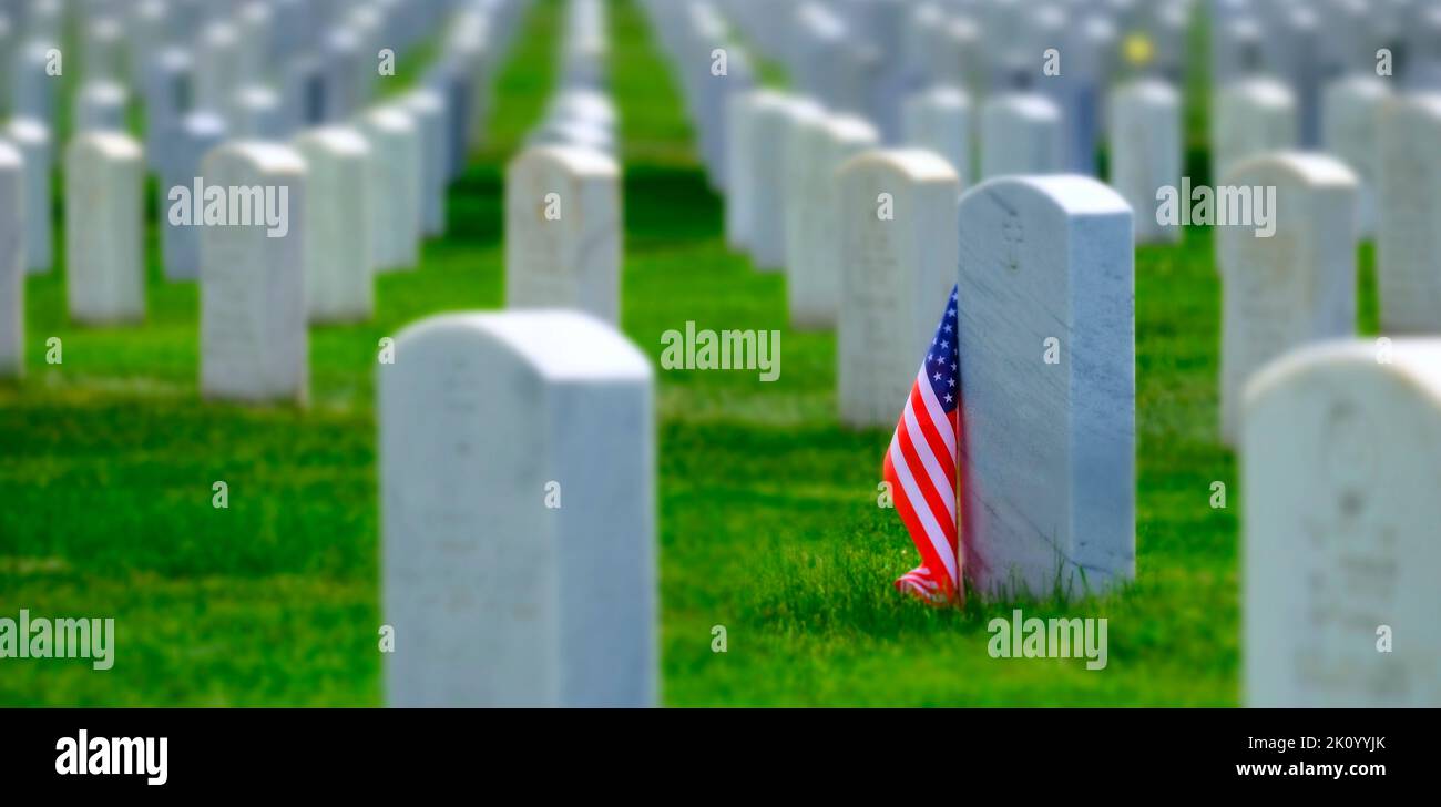 Military cemetery in the United States with headstones for soldiers ...