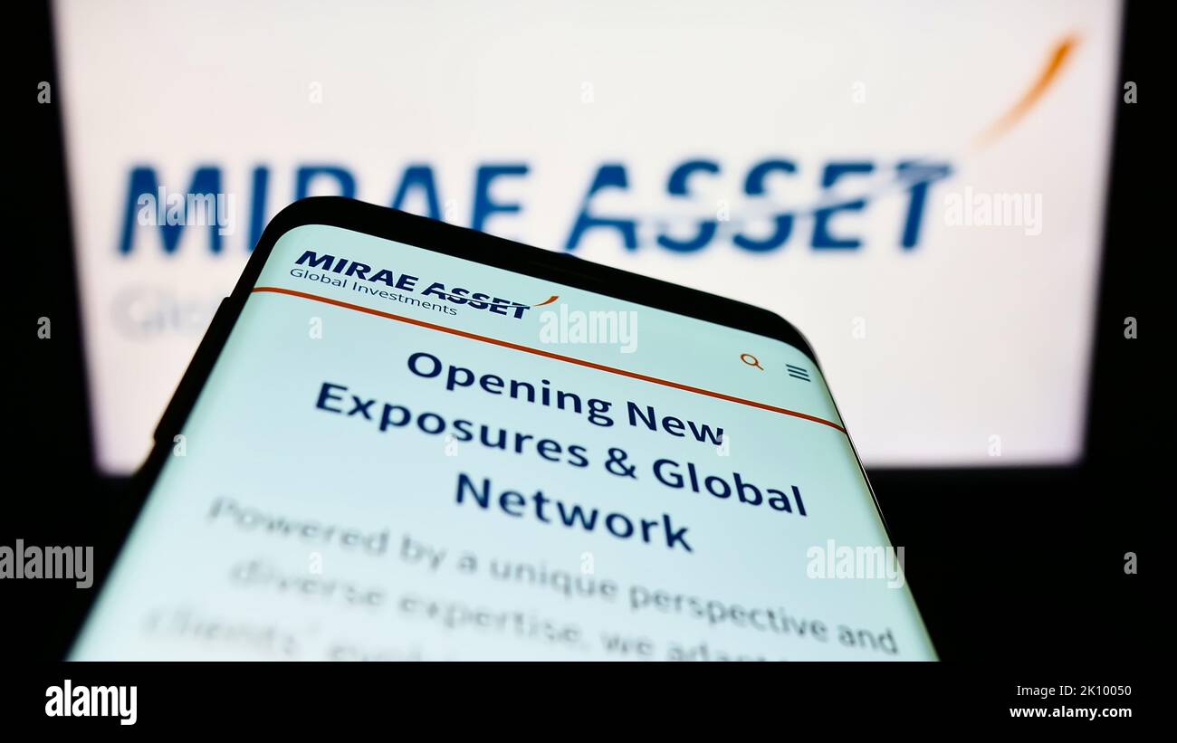 Smartphone with website of South Korean company Mirae Asset Financial ...