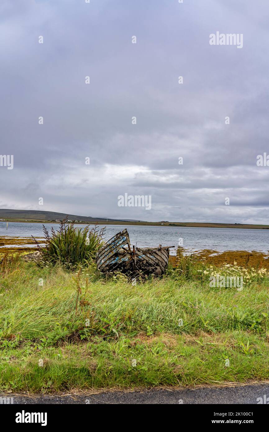 derelict boat edge of a loch on isle of hoy, orkney, scotland, uk Stock ...