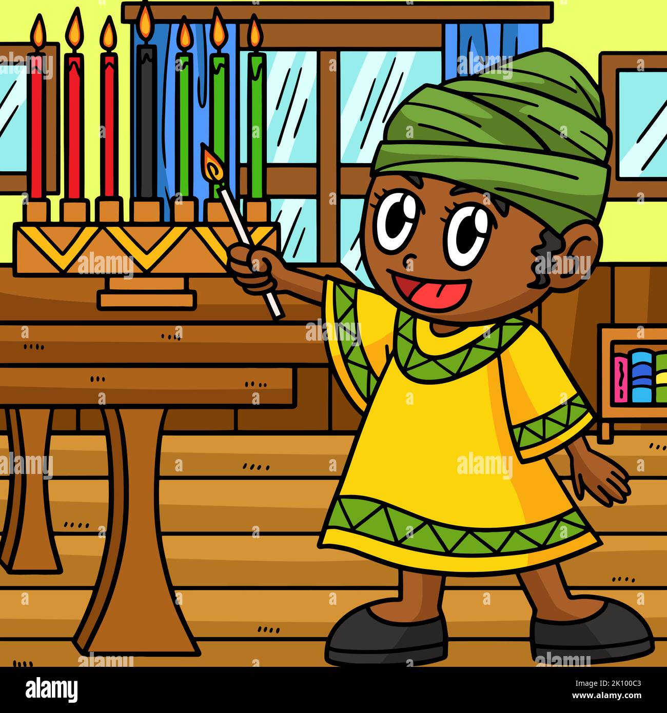 Kwanzaa Child Lighting Kinara Colored Cartoon Stock Vector Image & Art ...
