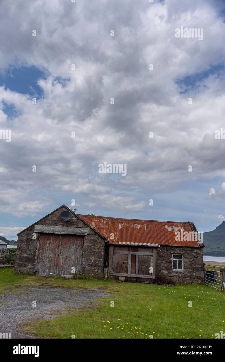 deserted derelict building amongst grass at St Cyrus NNR, aberdeenshire ...