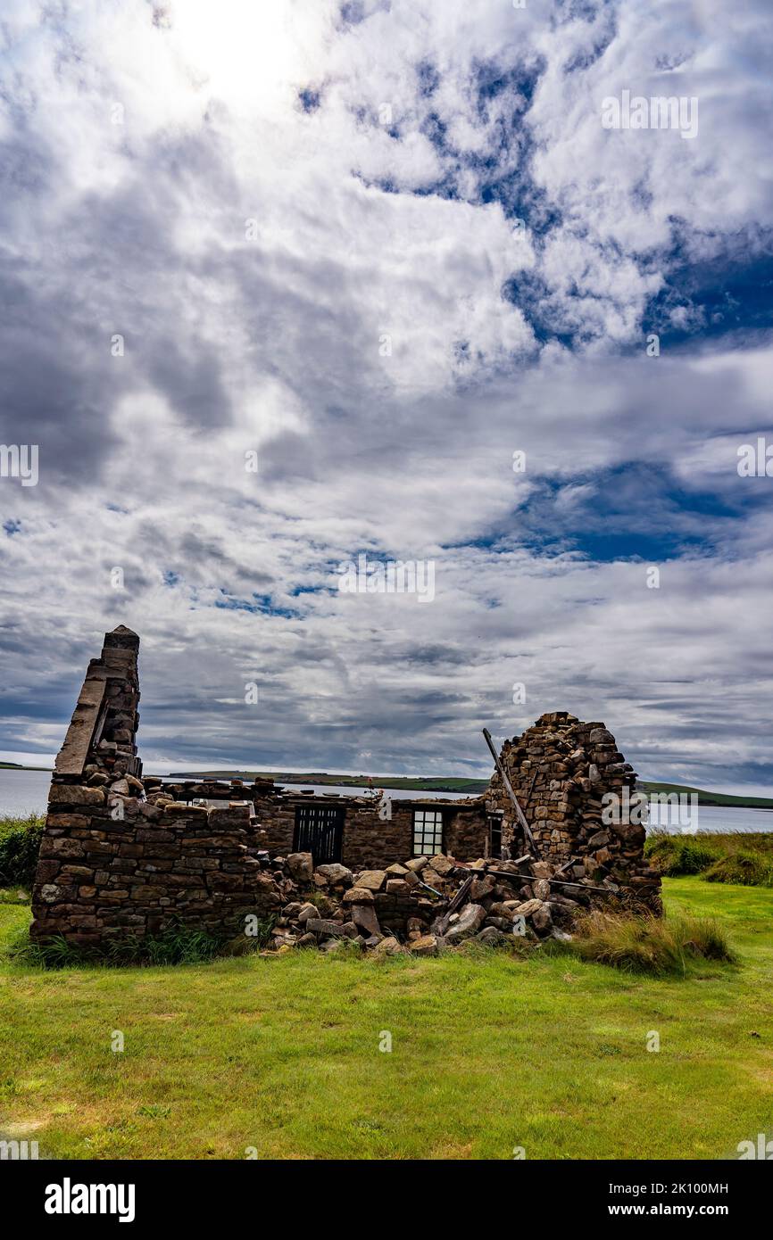 deserted derelict building amongst grass at St Cyrus NNR, aberdeenshire ...