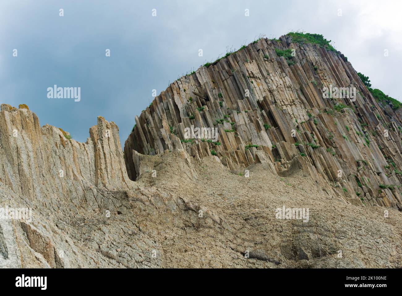 amazing landscape of columnar volcanic basalt on the island of Kunashir ...