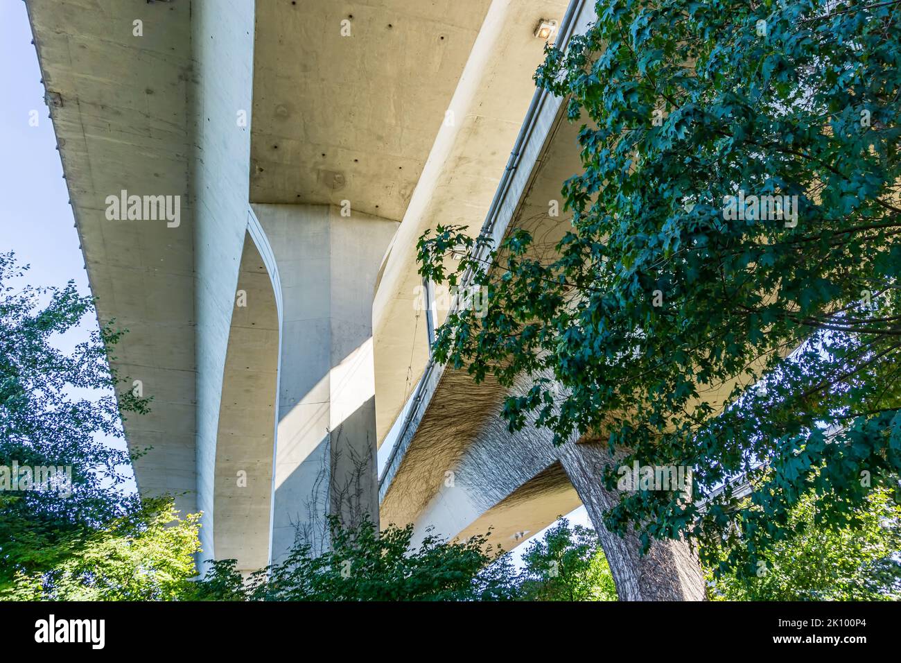 Beneath the Interstate 90 bridges in Seattle, Washington Stock Photo ...