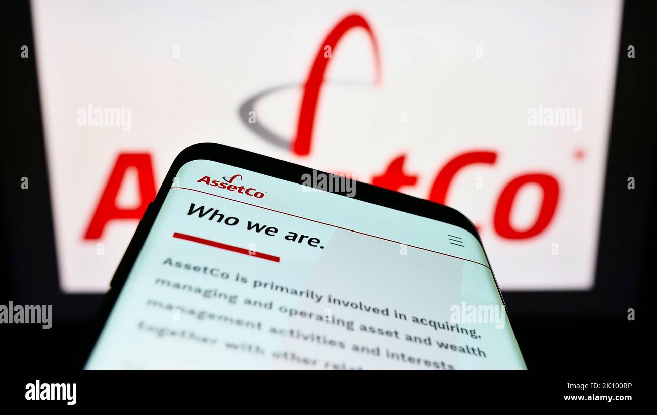 Mobile phone with website of British financial services company AssetCo ...
