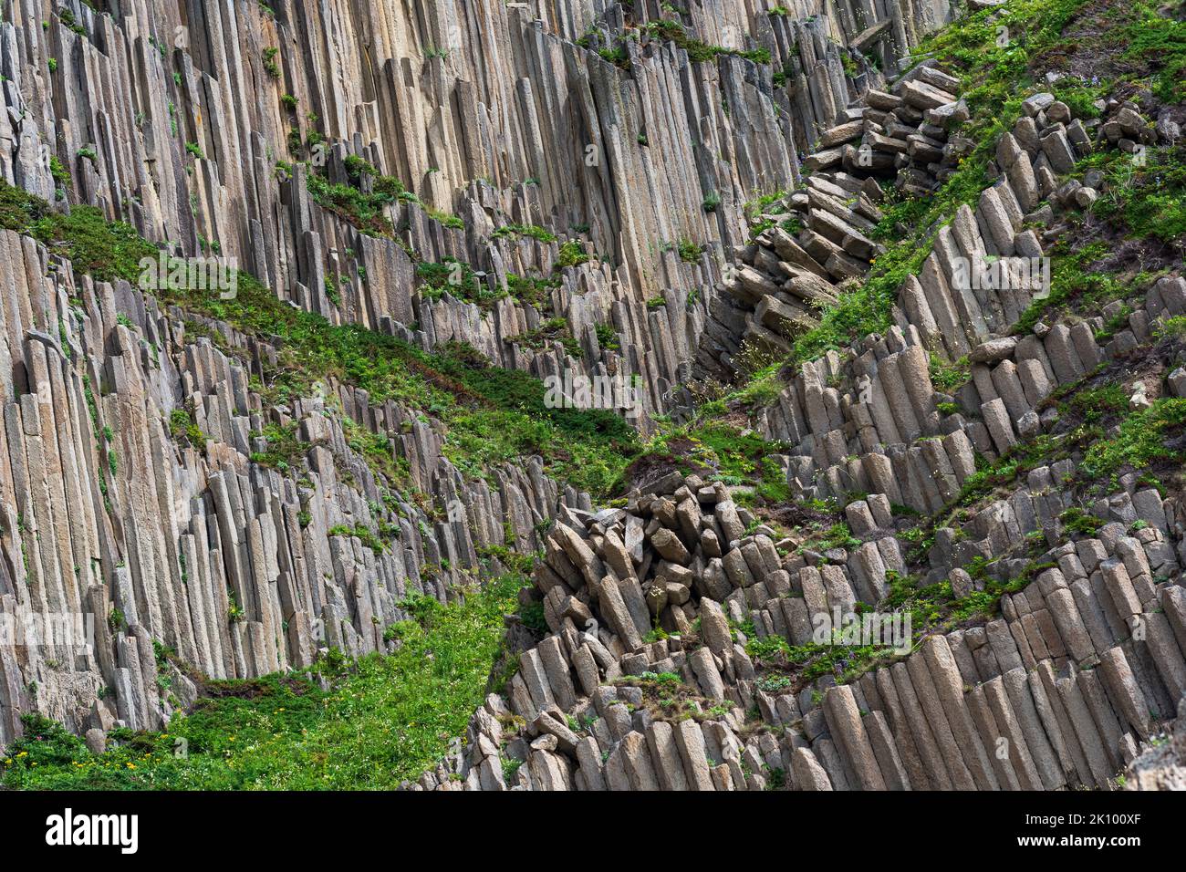 landscape with columnar basalt rocks forming a natural geometric ...