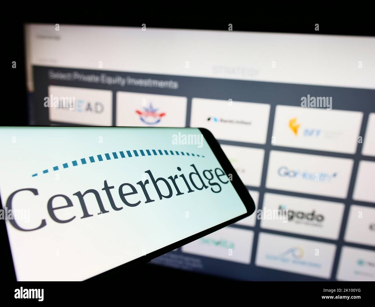 Mobile phone with logo of US investment company Centerbridge Partners L ...