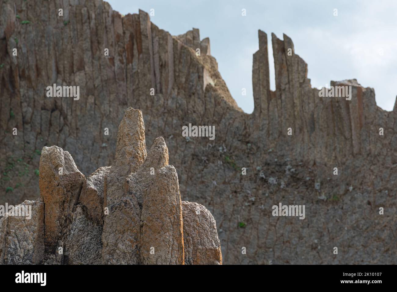 natural volcanic landscape, tops of rocks from columnar basalt Stock ...