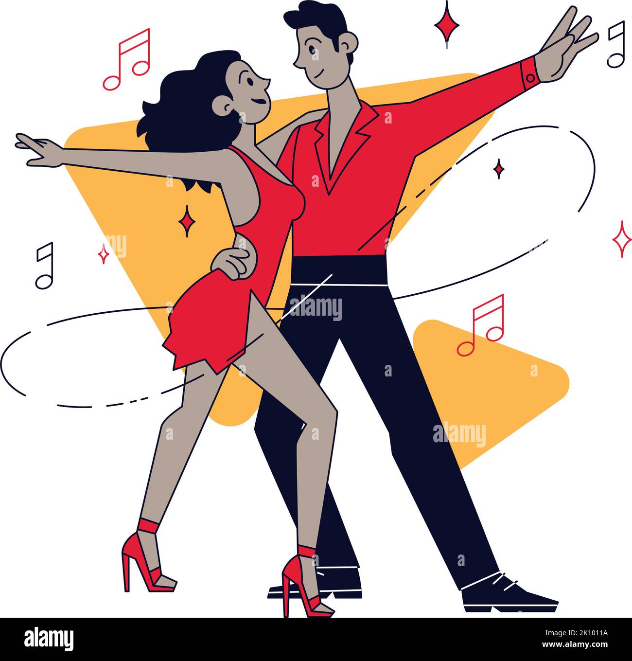 Isolated cute couple dancer characters dancing to salsa music concept ...