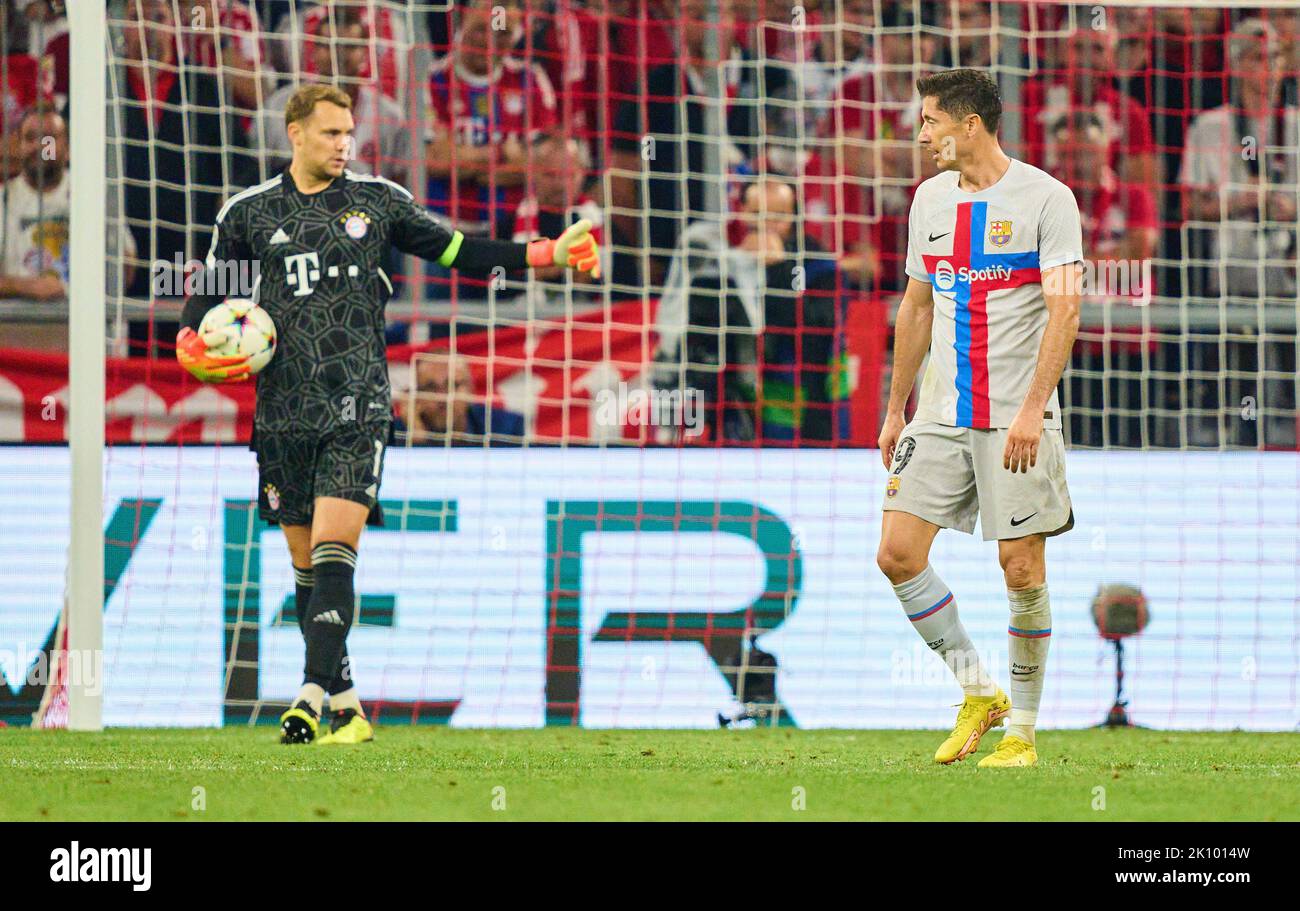 Munich, Germany. 13th Sep, 2022. Robert Lewandowski, Barca 9 sad next ...