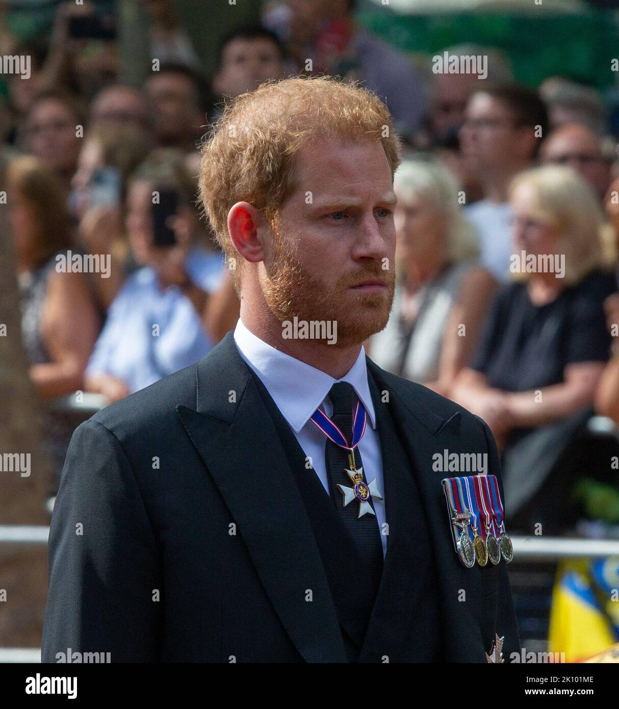 London, England, UK. 14th Sep, 2022. Prince HARRY follows the coffin of ...