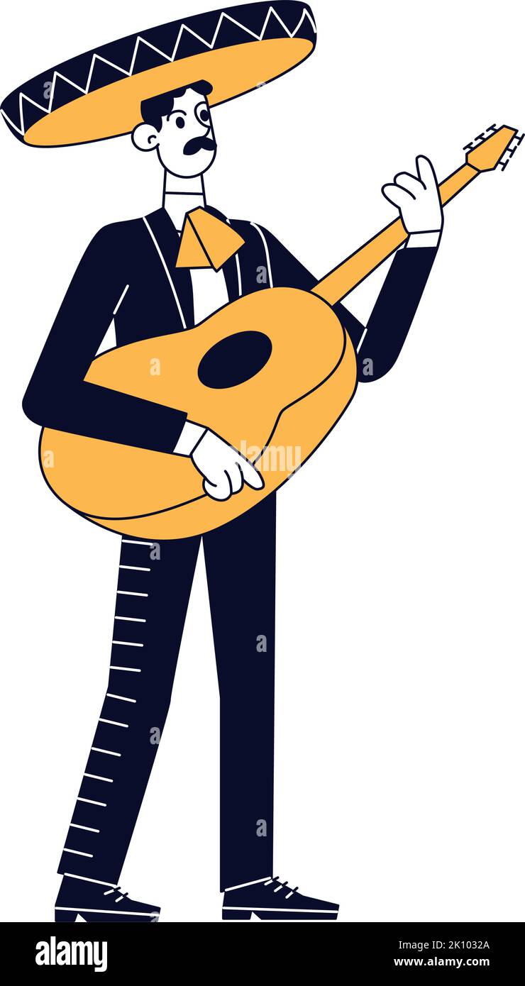 Isolated cute male mariachi character playing guitar Vector Stock ...