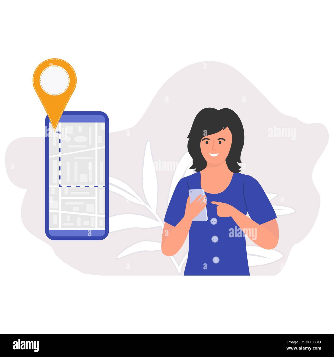 Vector illustration Woman using maps app on cell phone Girl trying to ...