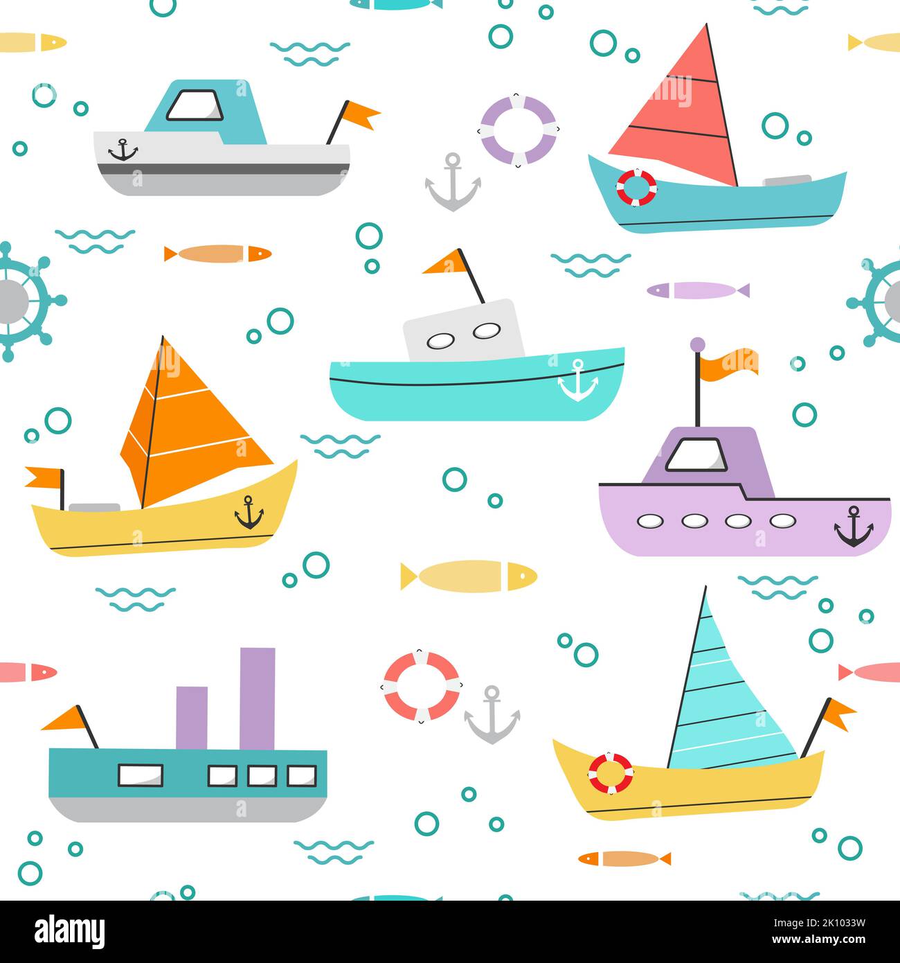 Vector seamless pattern Illustration with travel boats, yacht, ships ...