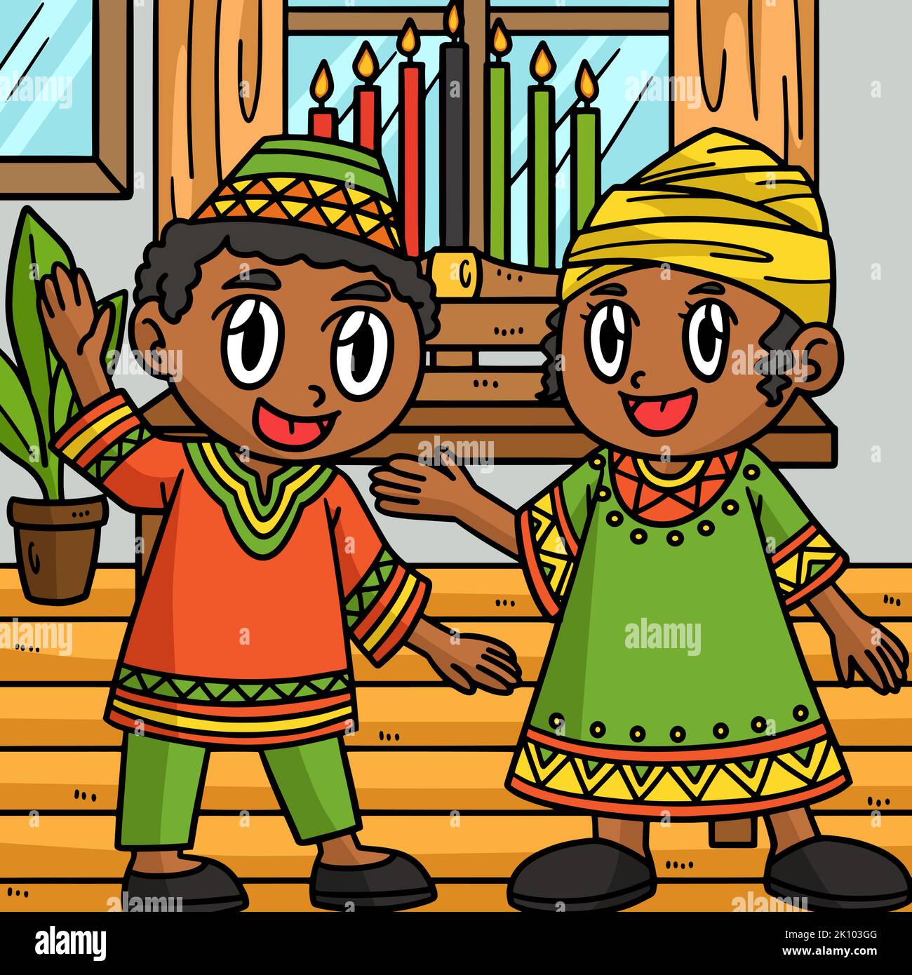 Kwanzaa Children And Kinara Colored Cartoon Stock Vector Image & Art ...