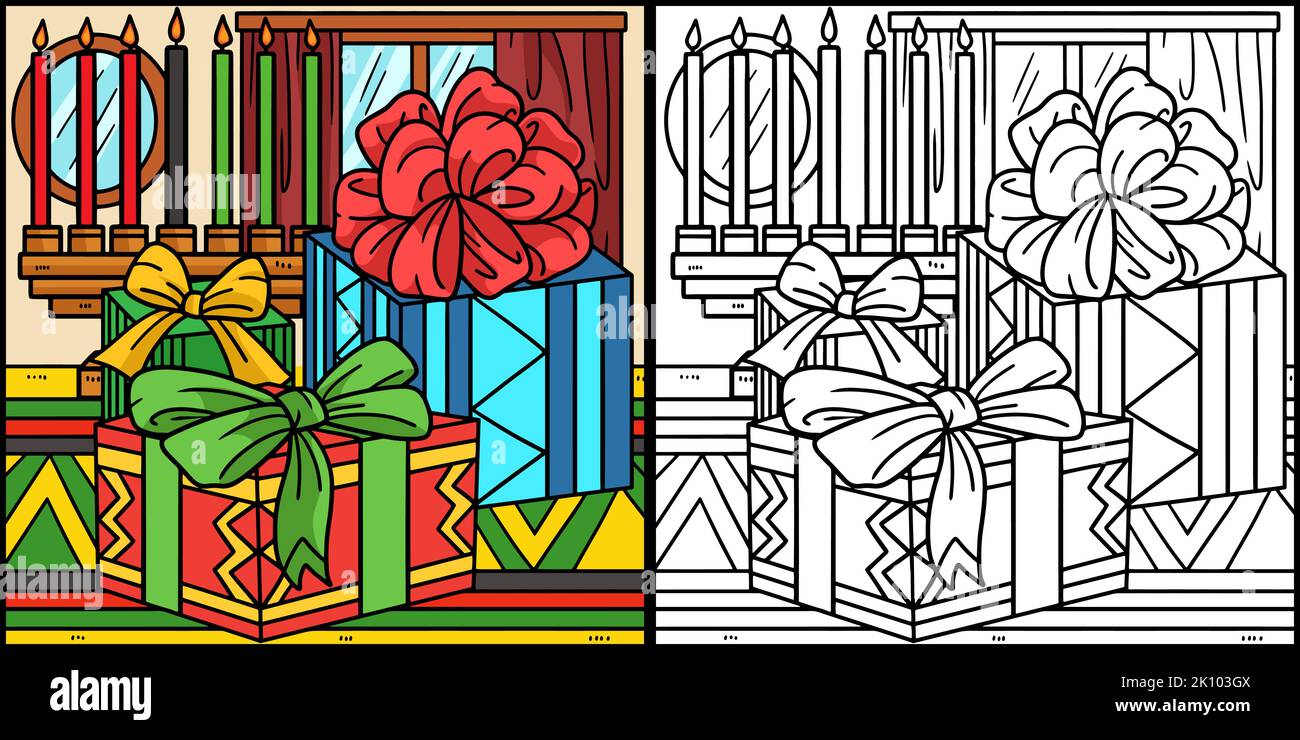 Kwanzaa Presents and Kinara Coloring Illustration Stock Vector Image ...