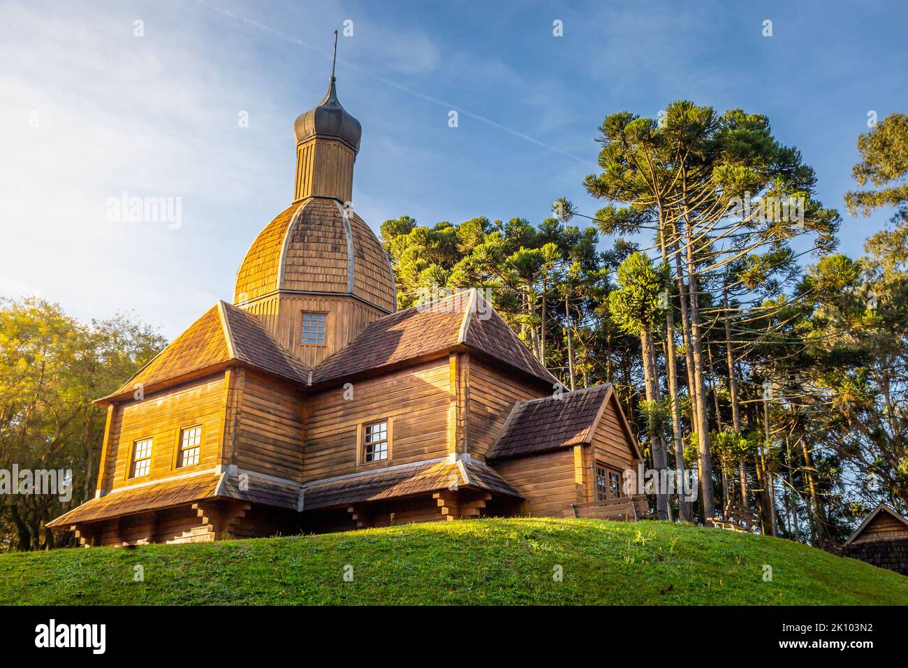 Wooden orthodox ukrainian church in Curitiba, capital of Parana state ...
