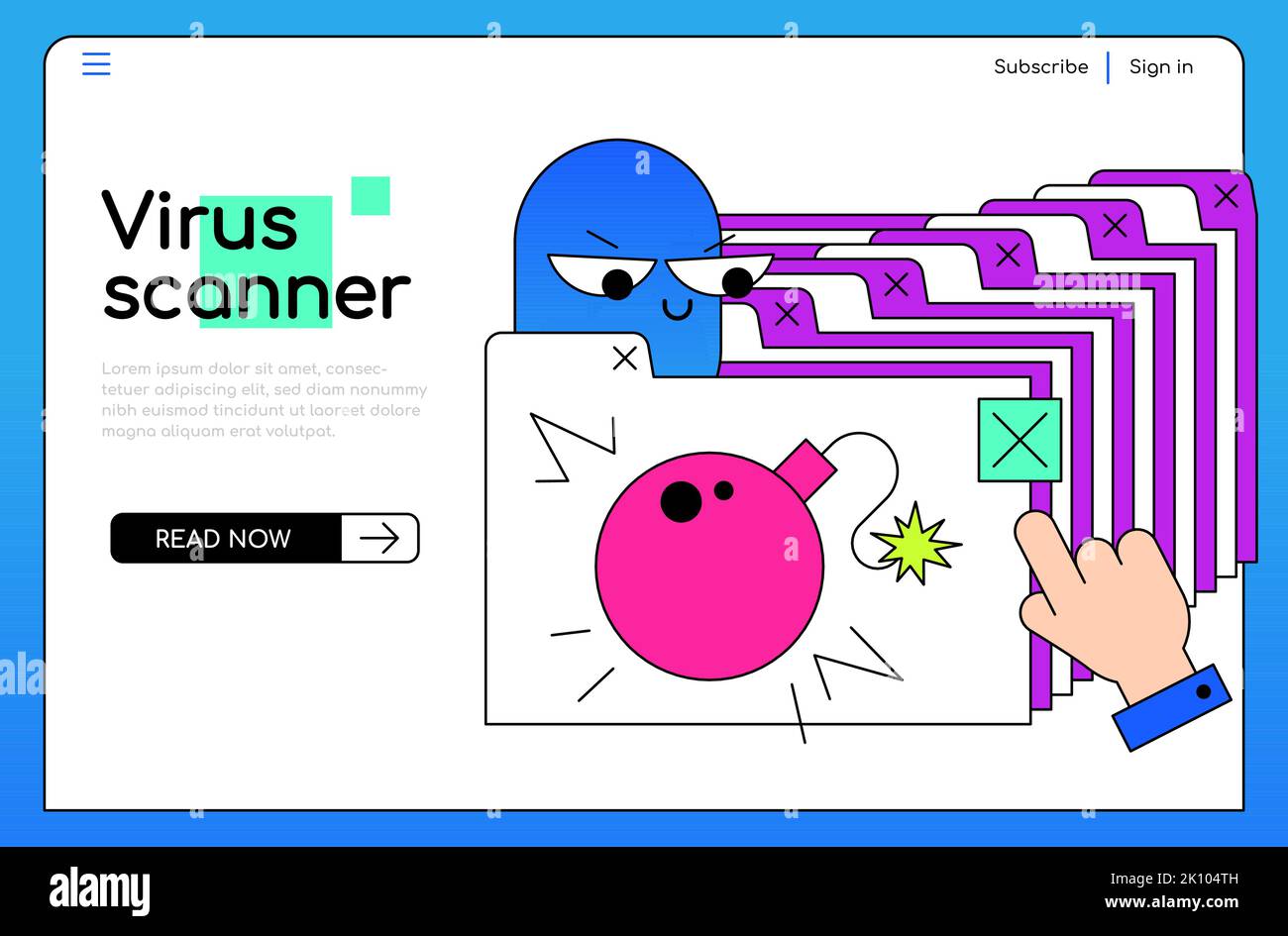 Virus scanner and danger - colorful flat design style banner Stock ...