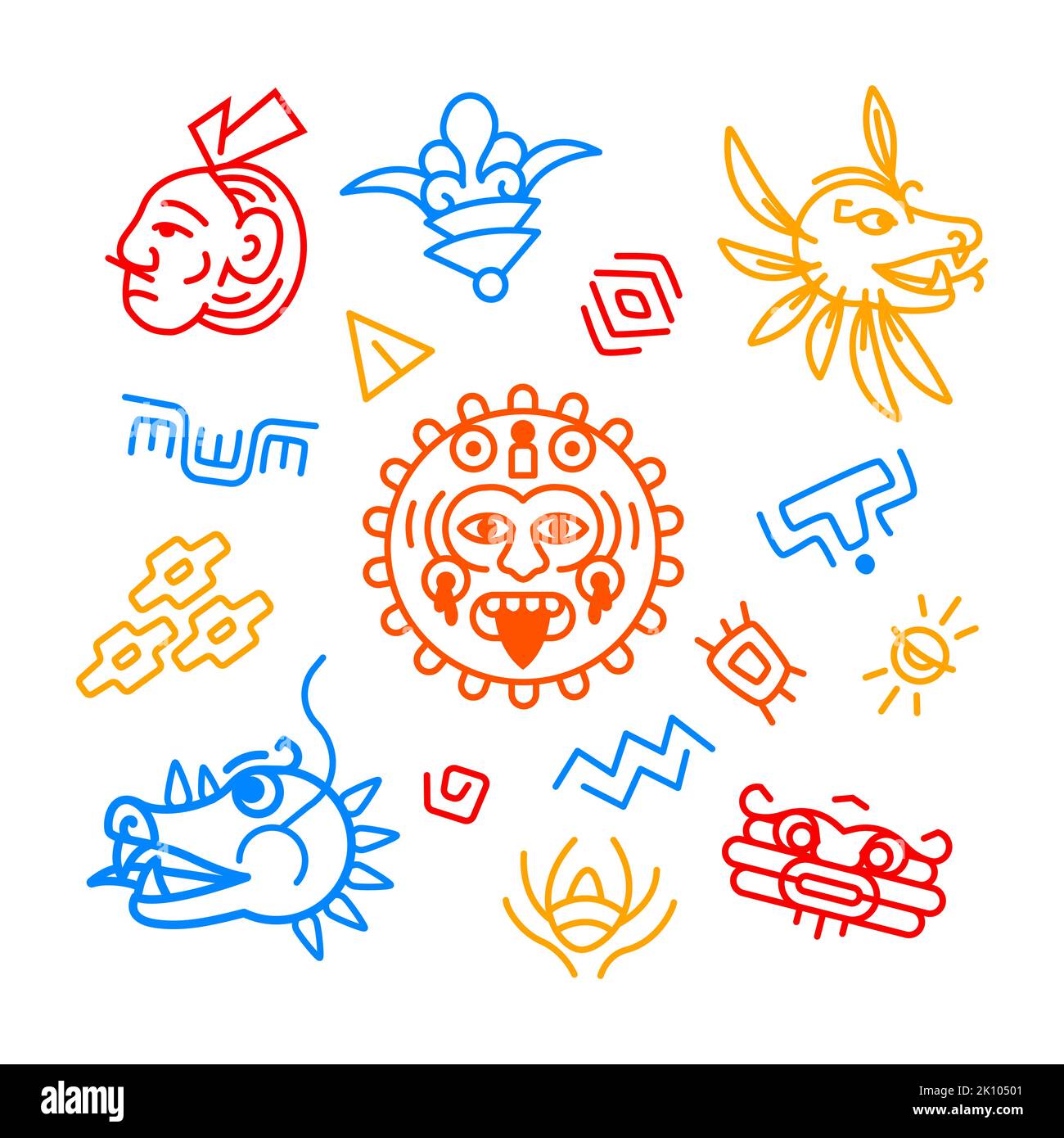 Maya tribal signs - colorful line design style illustration set Stock ...