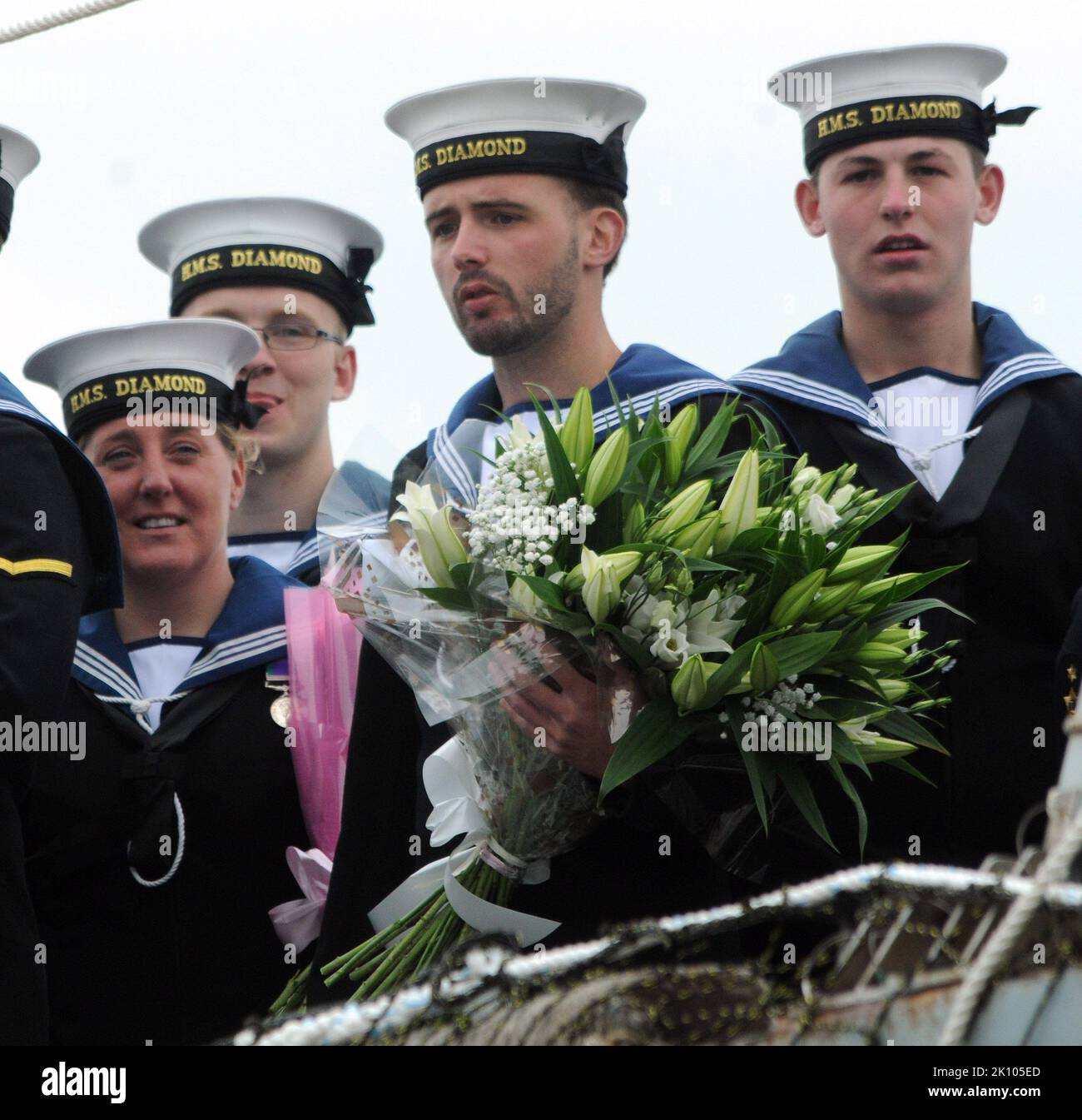 A SAILOR WAITS TO COME ASHORE WHEN HMS DIAMOND RETURNED TO PORTSMOUTH ...