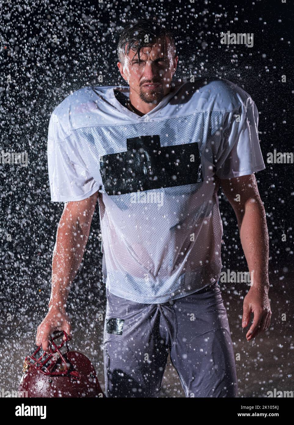 American Football Field: Lonely Athlete Warrior Standing on a Field ...