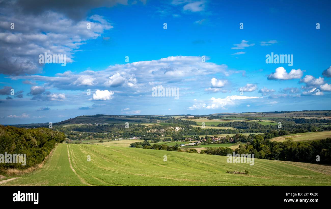 A view across the South Downs National Park towards Amberley, West ...