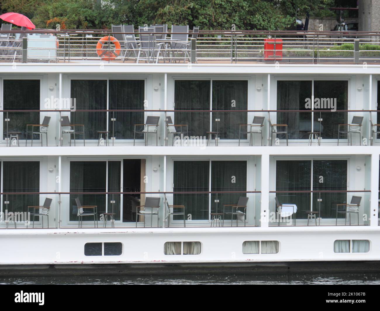 Detail of the windows on the passenger cabins of a river cruise ship on ...