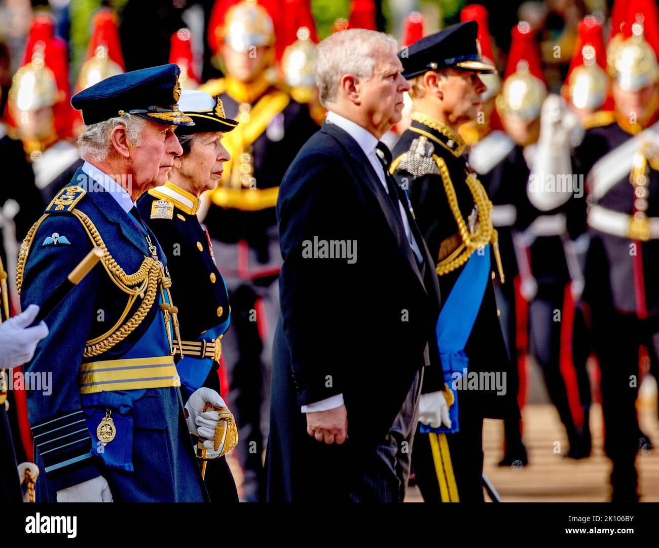 London, UK. 14th Sep, 2022. King Charles III, Anne, Princess Royal and Andrew, The Duke of York ...