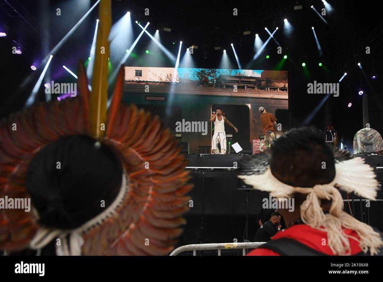Rio de Janeiro, Brazil, September 3, 2022.Indio watching rapper singer ...