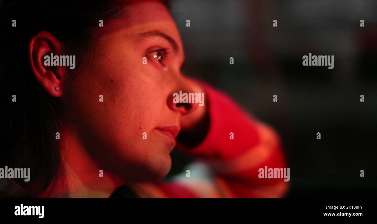 Female driver stopped in red light. Woman driving waiting at stop sign ...