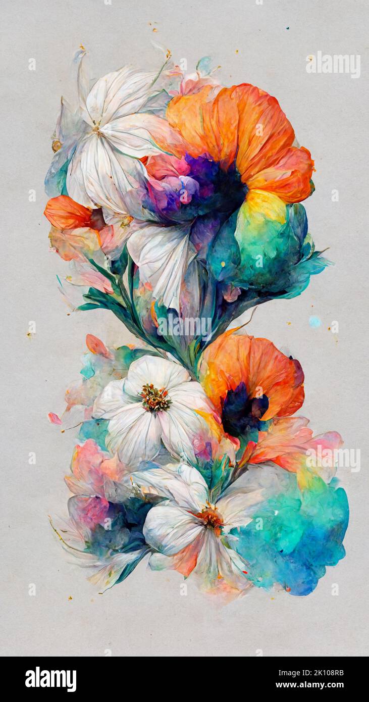 Multicolor flowers watercolor background wallpaper Stock Photo - Alamy