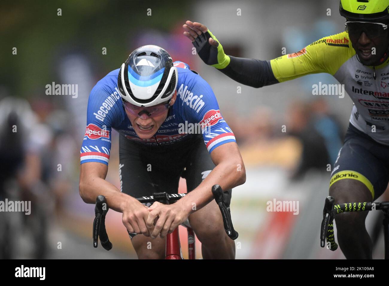 Dutch Mathieu van der Poel of Alpecin-Deceuninck celebrates as he ...