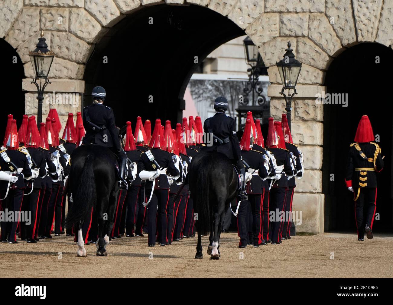 The coffin of Queen Elizabeth II, draped in the Royal Standard, is ...