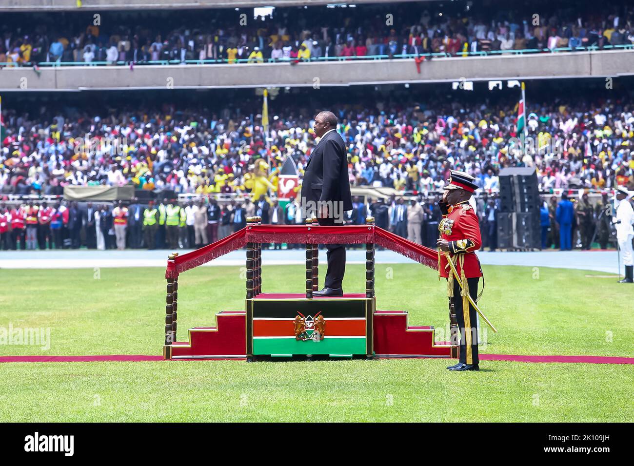 President Uhuru Kenyatta Kenyan waits to inspects his last guard of honor as the Kenyan ...