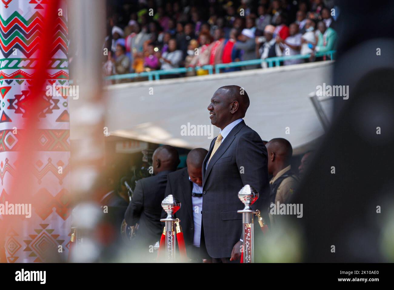 The 5th President of the Republic of Kenya Dr. William Ruto (C) stands for the National anthem ...