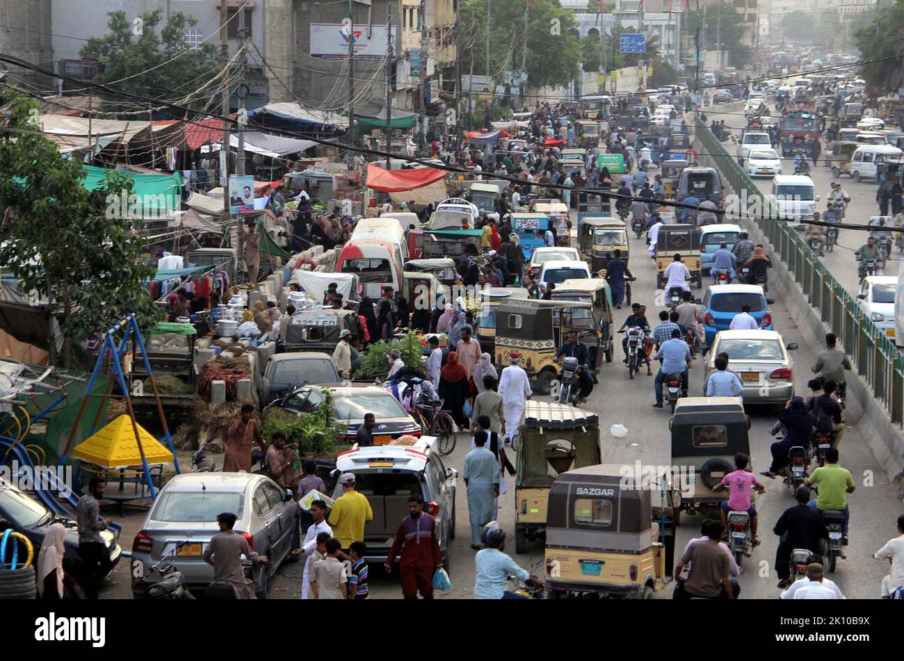 A large number of vehicles stuck in traffic jam due to illegal ...