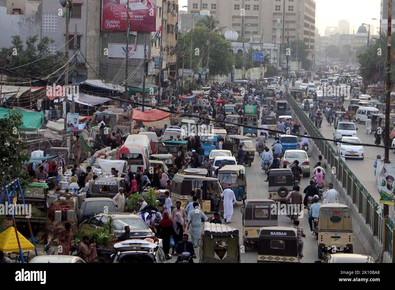 A large number of vehicles stuck in traffic jam due to illegal ...