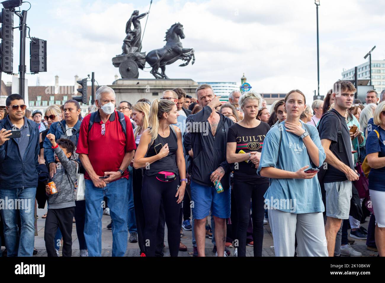LONDON - September 14 2022: Crowd at the Queen Elizabeth procession ...