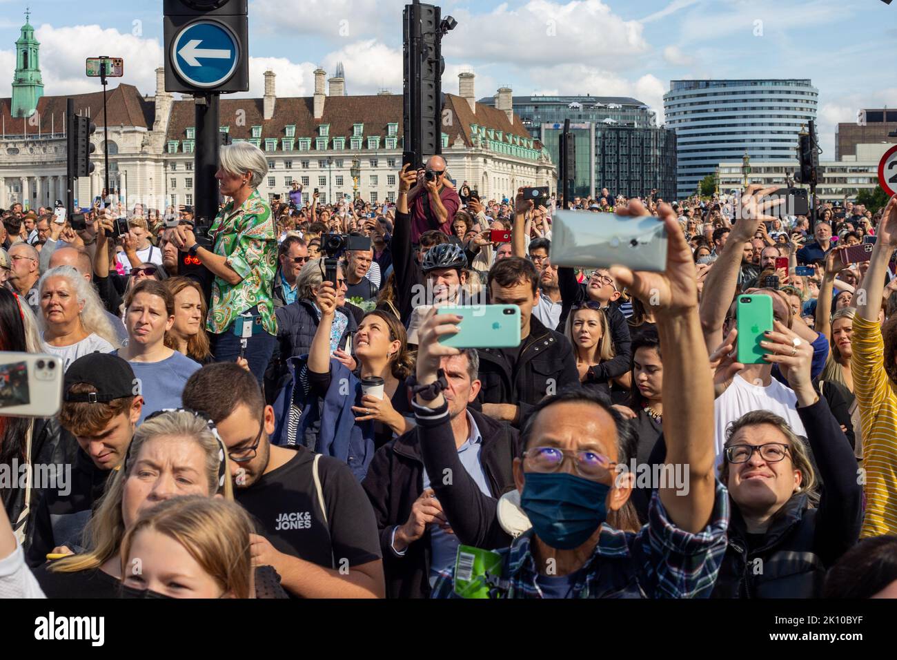 LONDON - September 14 2022: Crowd at the Queen Elizabeth procession ...