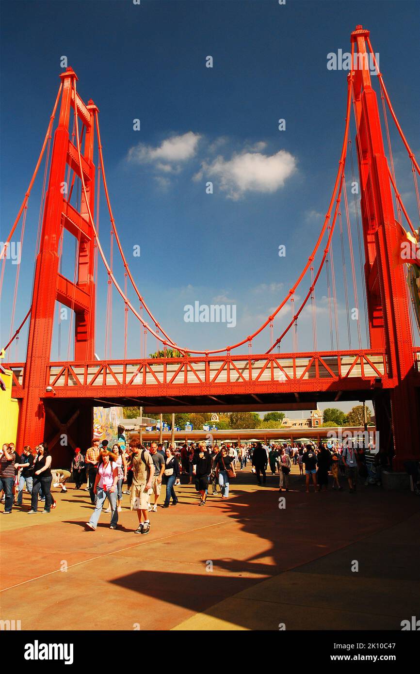 A replica of San Francisco's Golden Gate Bridge stands at the entrance ...