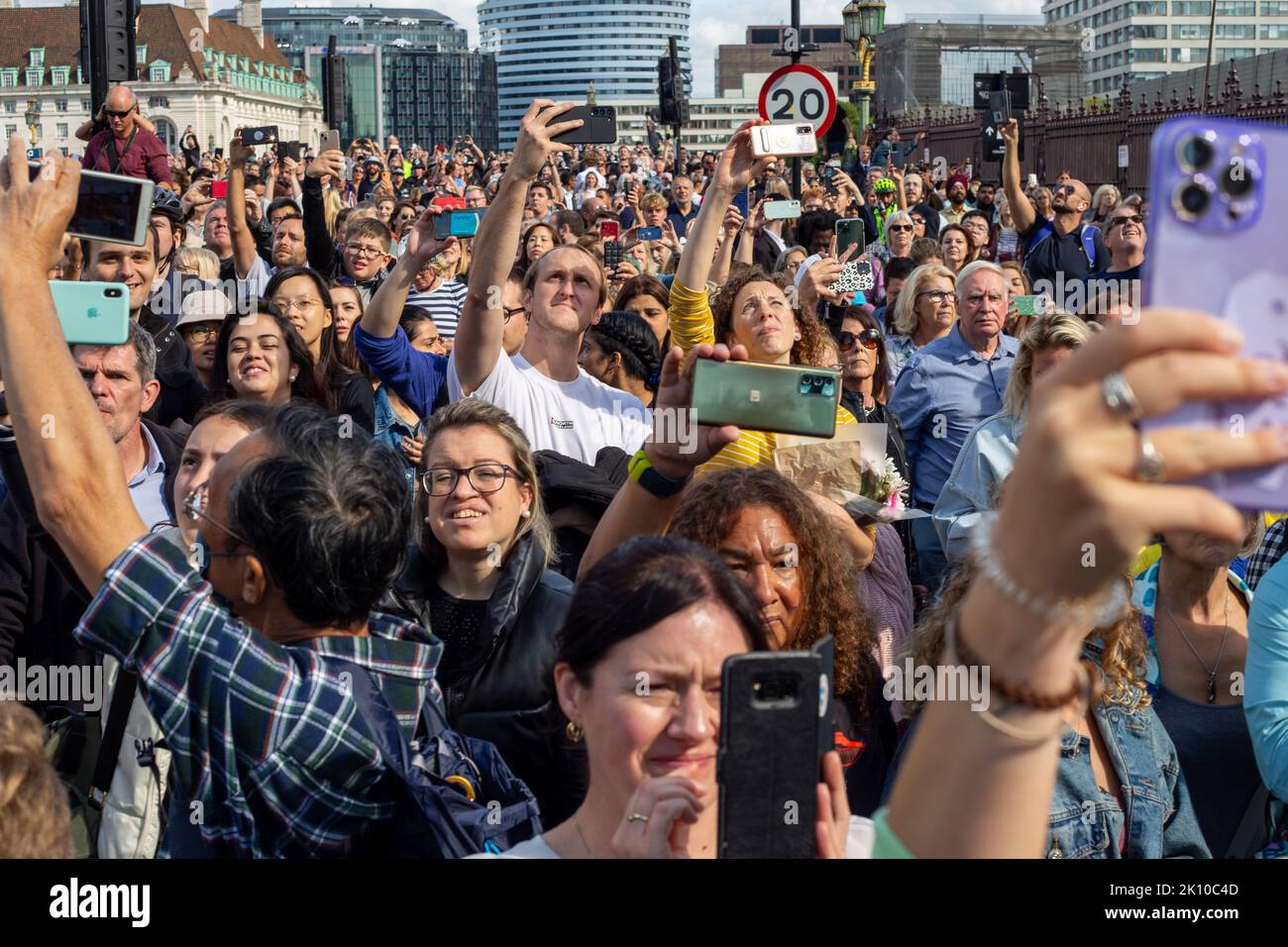 LONDON - September 14 2022: Crowd at the Queen Elizabeth procession ...