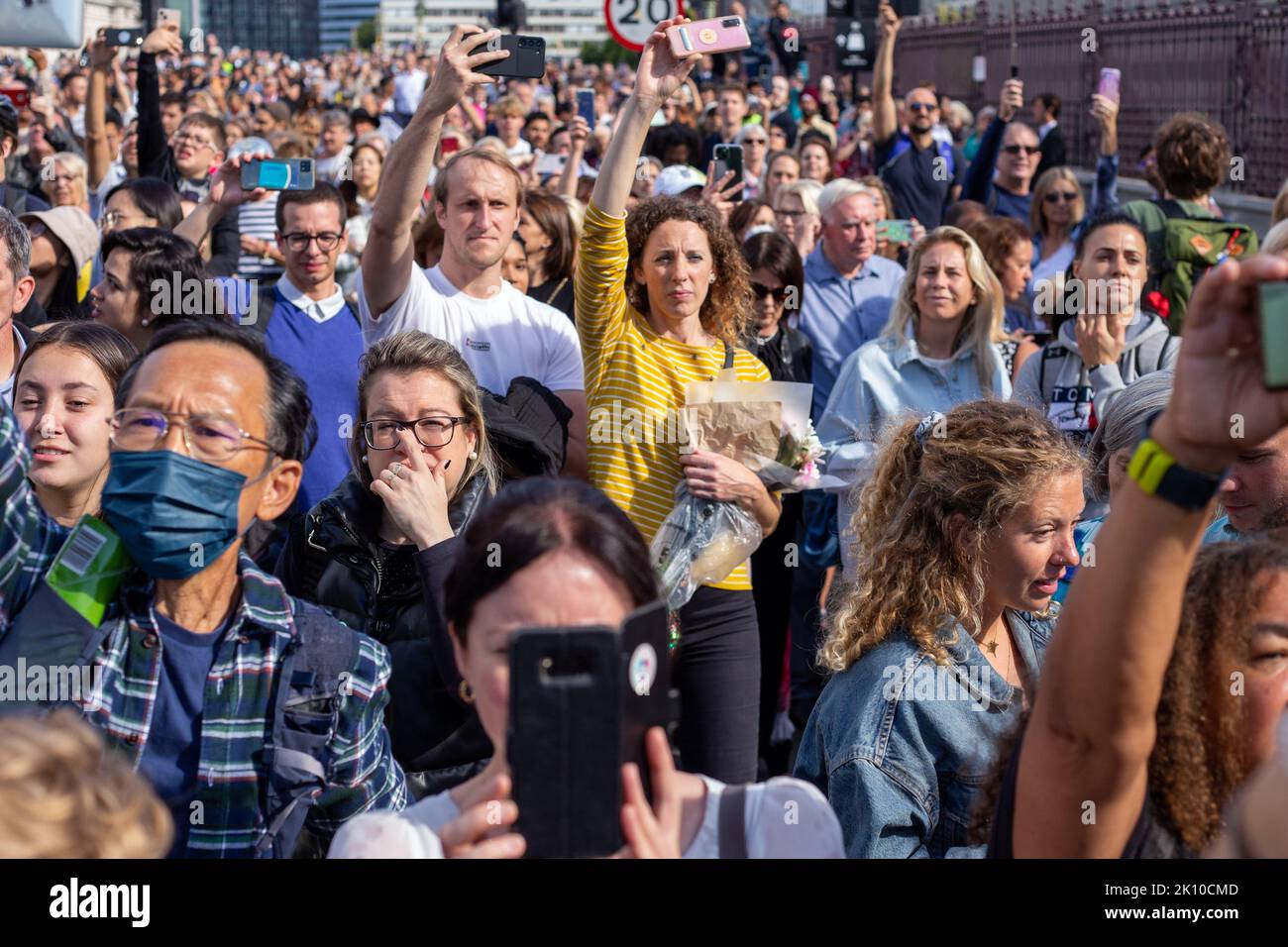LONDON - September 14 2022: Crowd at the Queen Elizabeth procession ...