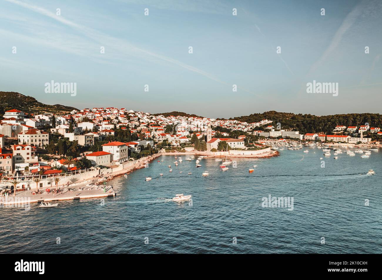 Aerial view of Hvar Island, Croatia. Turquoise water bays with luxury ...