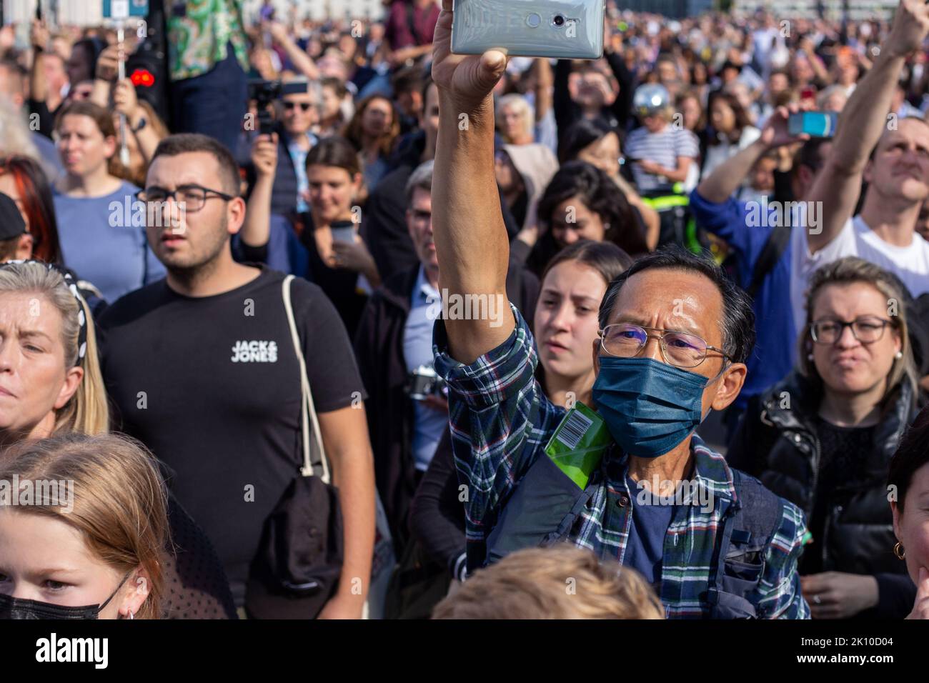 LONDON - September 14 2022: Crowd at the Queen Elizabeth procession ...
