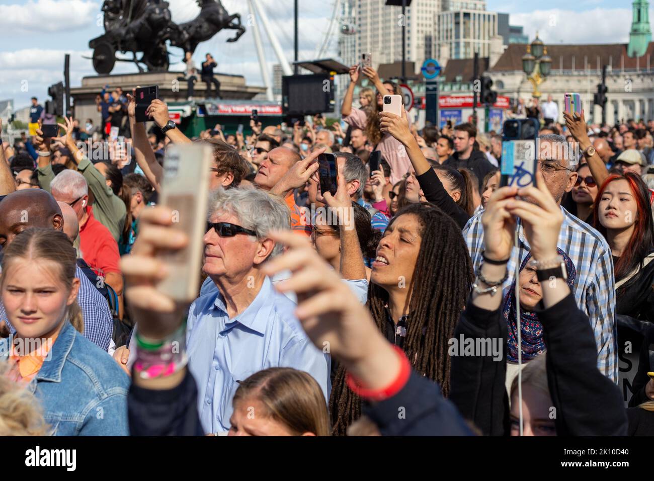 LONDON - September 14 2022: Crowd at the Queen Elizabeth procession ...