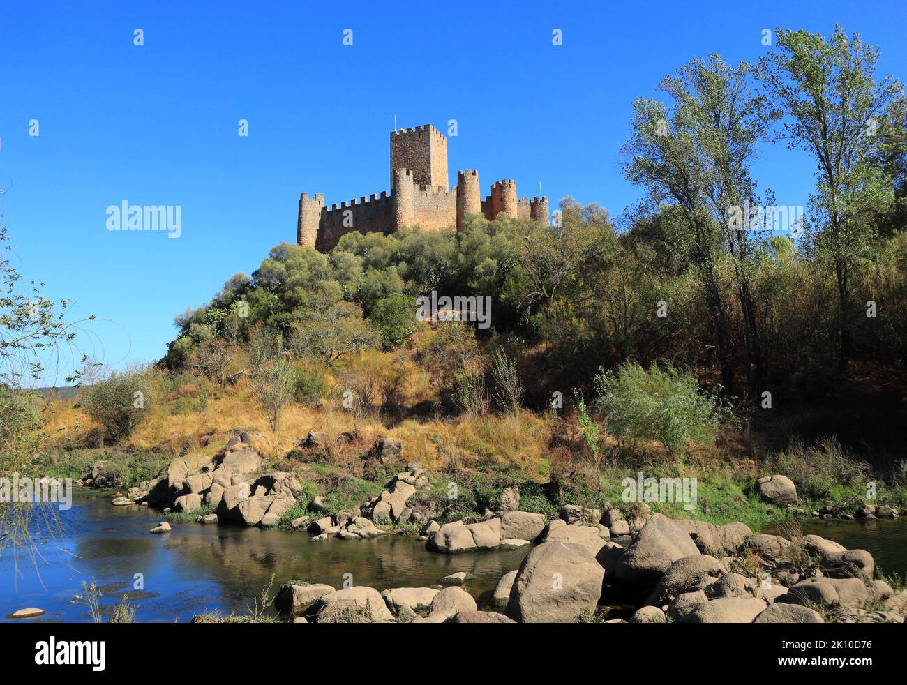 The medieval Almourol Castle on an island on the River Tagus - Rio Tejo ...