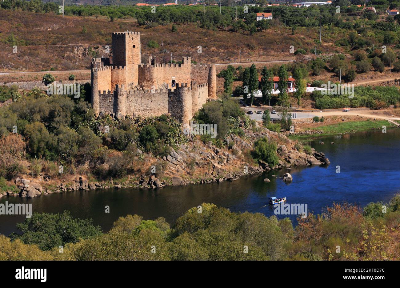 The medieval Almourol Castle on an island on the River Tagus - Rio Tejo ...