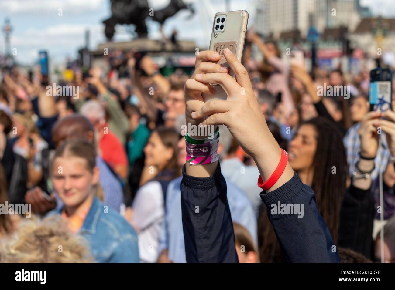 LONDON - September 14 2022: Crowd at the Queen Elizabeth procession ...