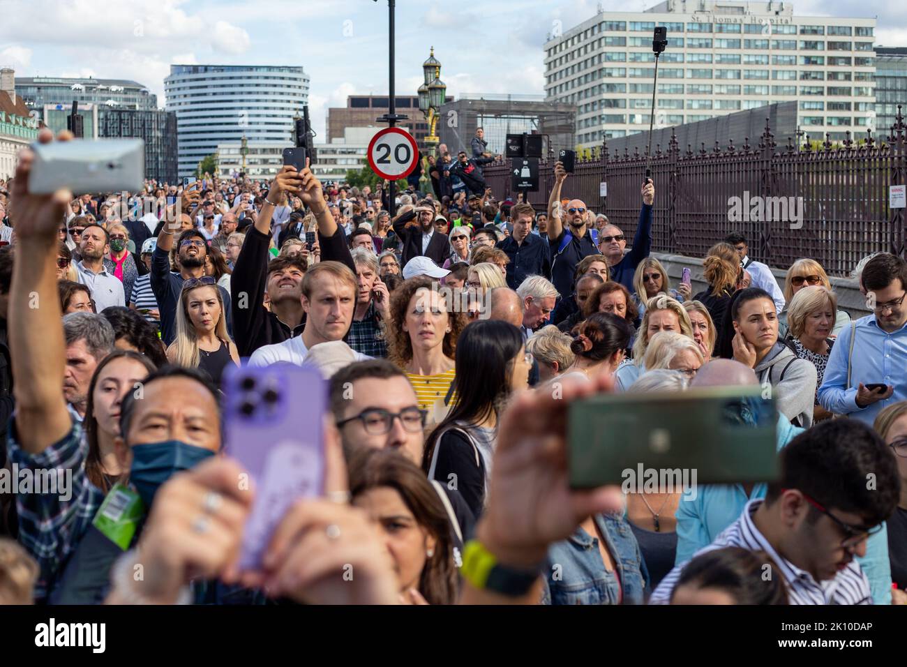 LONDON - September 14 2022: Crowd at the Queen Elizabeth procession ...
