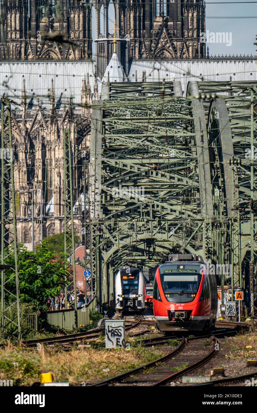 The Hohenzollern Bridge, railway bridge over the Rhine near Cologne, in ...